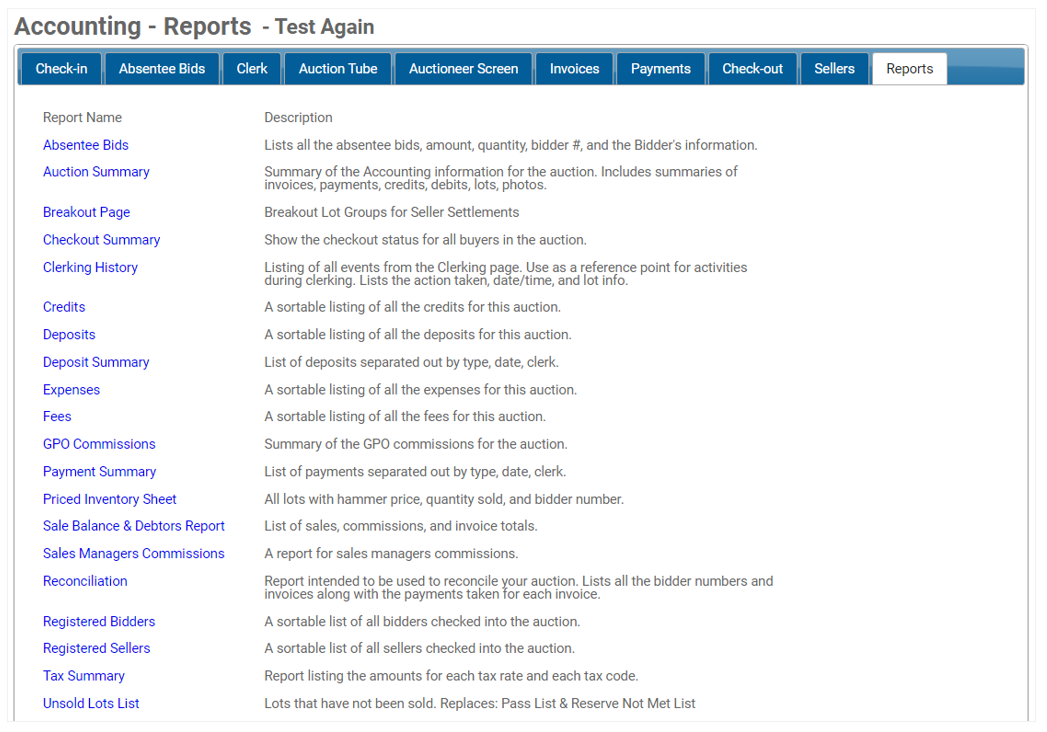 Reports and Lists – Wavebid