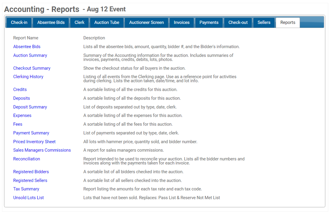 Reports and Lists – Wavebid